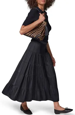 Donna Karan New York Satin Tiered Midi Skirt - Black