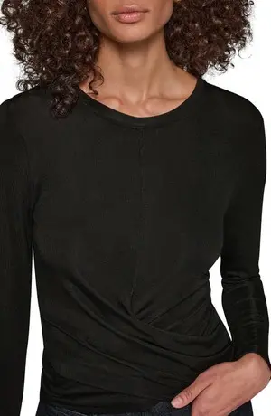 Donna Karan New York Drape Front Knit Top - Black