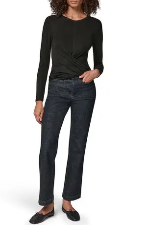 Donna Karan New York Drape Front Knit Top - Black