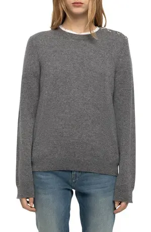 Zadig&Voltaire Cara Star Detail Cashmere Sweater - Medium Grey