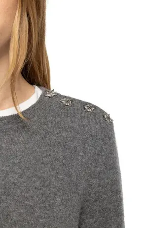 Zadig&Voltaire Cara Star Detail Cashmere Sweater - Medium Grey