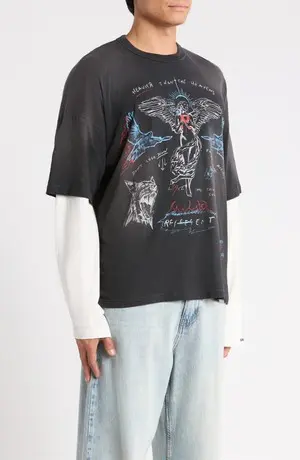 REPRESENT Heavier Than The Heavens Graphic Long Sleeve T-shirt - Washed Black