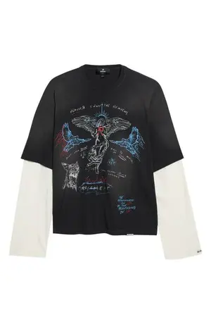 REPRESENT Heavier Than The Heavens Graphic Long Sleeve T-shirt - Washed Black