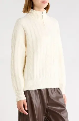 WAYF West Half Zip Cable Knit Sweater - Ivory