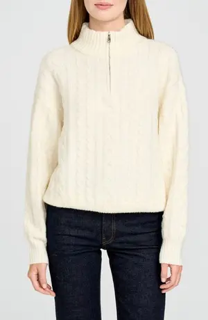 WAYF West Half Zip Cable Knit Sweater - Ivory