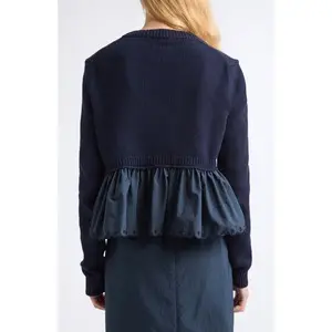 Cecilie Bahnsen Peplum Recycled Cashmere Blend Cardigan - Navy