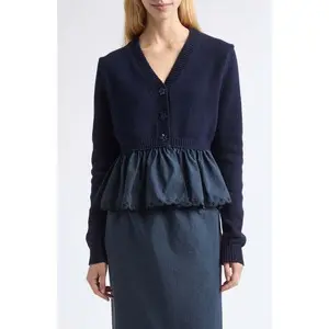 Cecilie Bahnsen Peplum Recycled Cashmere Blend Cardigan - Navy