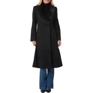 Sofia Cashmere Genuine Shearling Collar Wool & Cashmere Princess Coat