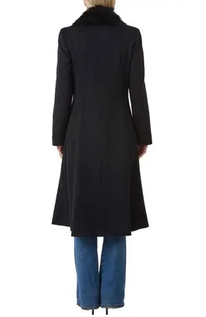 Sofia Cashmere Genuine Shearling Collar Wool & Cashmere Princess Coat