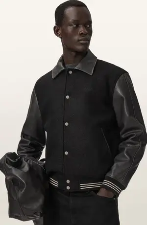 ALLSAINTS Vanson Wool & Leather Bomber Jacket