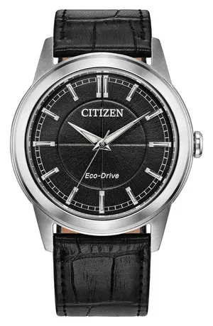 Citizen Rolan Eco-drive Leather Strap Watch - Black