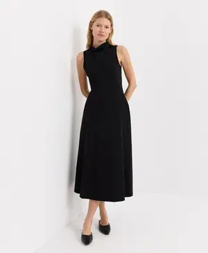 PACT Fit & Flare Cowl Neck Dress Made With Organic Cotton - Black