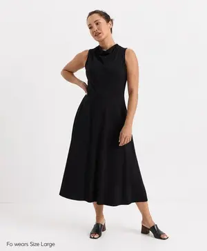 PACT Fit & Flare Cowl Neck Dress Made With Organic Cotton - Black