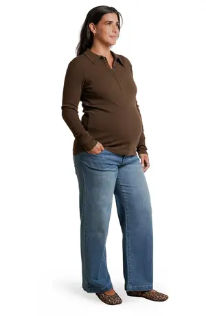NOM MATERNITY Paige Polo Maternity & Nursing Ribbed Tee