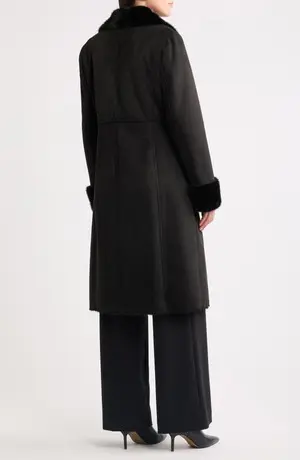 Via Spiga Faux Fur Trim Faux Shearling Maxi Coat