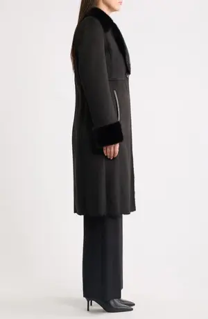 Via Spiga Faux Fur Trim Faux Shearling Maxi Coat