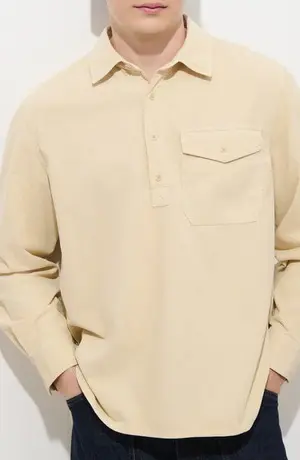 ALEX MILL Carter Corduroy Popover Shirt - Light Putty