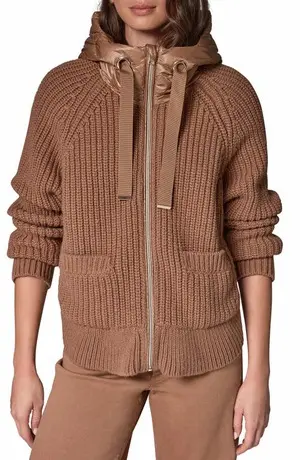 Donna Karan New York Mixed Media Down Fill Hooded Shirtjacket - Camel