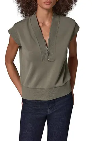Donna Karan New York Jet Setter Dolman Half Zip Pullover Top - Sage