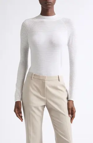 Lafayette 148 New York Textured Stripe Merino Wool Sweater - Cloud