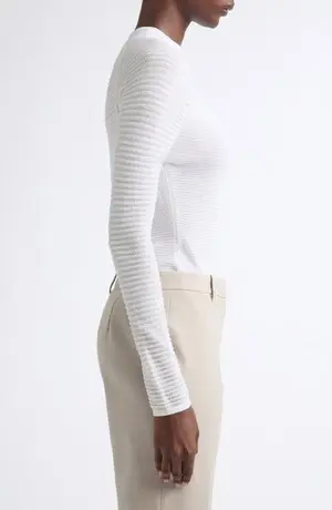 Lafayette 148 New York Textured Stripe Merino Wool Sweater