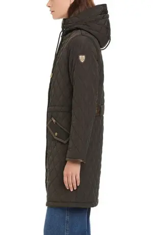 Vince Camuto Diamond Quilted Hooded Coat - Dark Olive