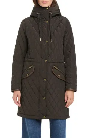 Vince Camuto Diamond Quilted Hooded Coat - Dark Olive