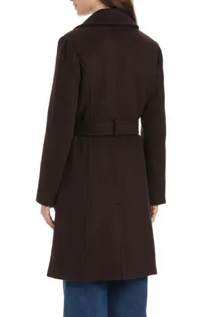 Vince Camuto Faux Fur Collar Belted Wool Blend Coat - Chocolate