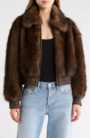 WAYF Nathalie Faux Fur Jacket - Brown