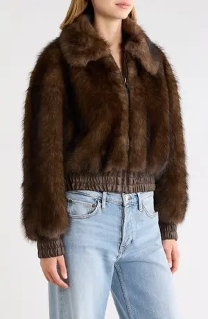 WAYF Nathalie Faux Fur Jacket - Brown