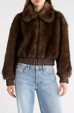 WAYF Nathalie Faux Fur Jacket - Brown