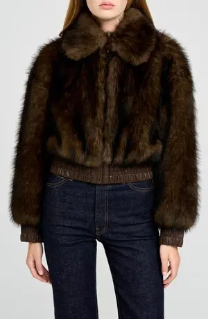 WAYF Nathalie Faux Fur Jacket - Brown