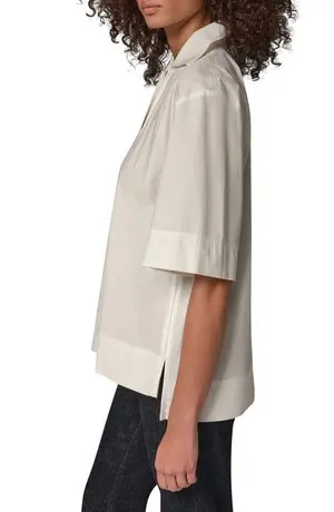 Donna Karan New York Embroidered Poplin Short Sleeve Top - Cream