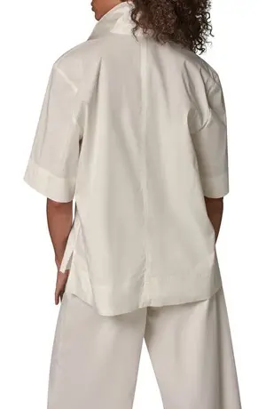 Donna Karan New York Embroidered Poplin Short Sleeve Top - Cream
