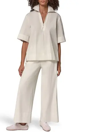 Donna Karan New York Embroidered Poplin Short Sleeve Top - Cream