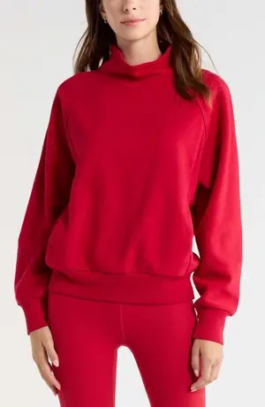 Zella Ultra Cozy Fleece Funnel Neck Pullover - Red Jester