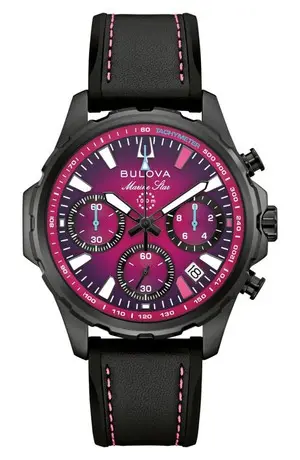 Bulova Marine Star Grand Prix Chronograph Leather & Silicone Strap Watch - Black