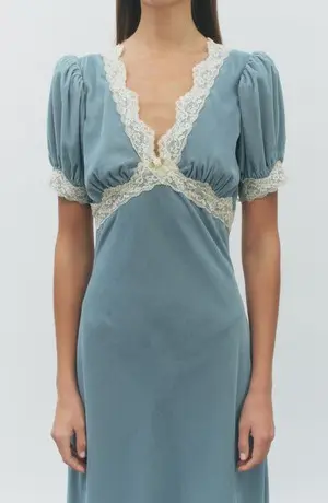 MAUDE CLUB Sabrina Lace Trim Maxi Dress