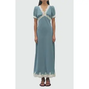 MAUDE CLUB Sabrina Lace Trim Maxi Dress - Teal