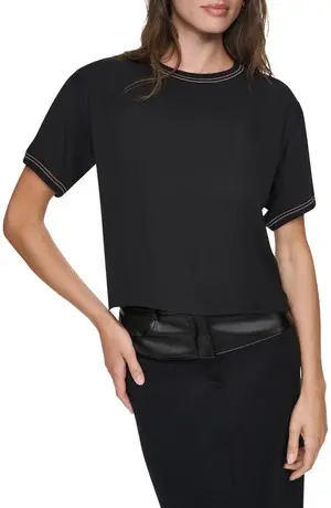 Dkny Contrast Stitch Dolman Sleeve Mixed Media Top