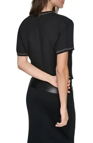Dkny Contrast Stitch Dolman Sleeve Mixed Media Top