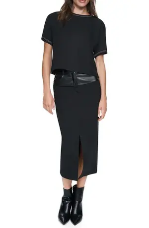 Dkny Contrast Stitch Dolman Sleeve Mixed Media Top