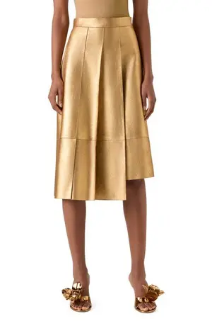 Akris Pleated Metallic Leather Midi Skirt