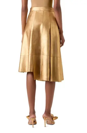 Akris Pleated Metallic Leather Midi Skirt