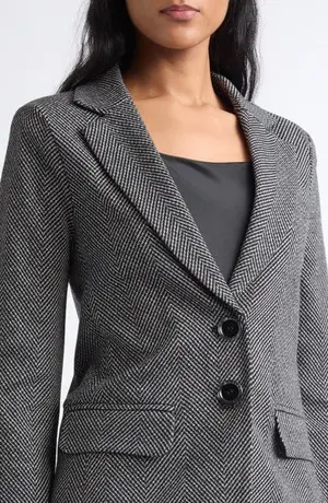 Emporio Armani Chevron Jacquard Jersey Blazer - Solid Black