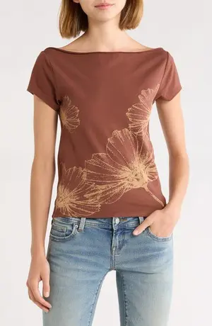 PACSUN Daisy Off Shoulder Graphic Tee