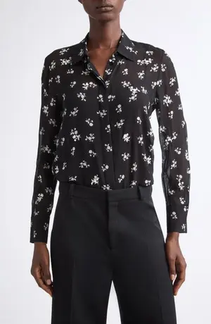 Lafayette 148 New York Scottie Embellished Silk Blouse - Black Multi
