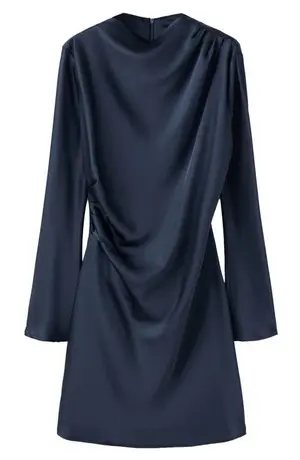 Mango Ruched Satin Long Sleeve Dress