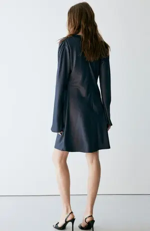 Mango Ruched Satin Long Sleeve Dress