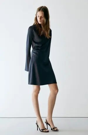 Mango Ruched Satin Long Sleeve Dress